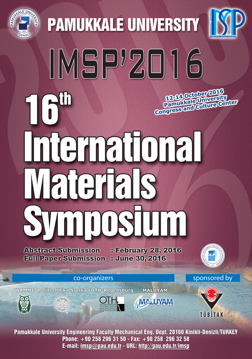 16th Imternational Materials Symposium (IMSP'2016) 12-14 October 2016